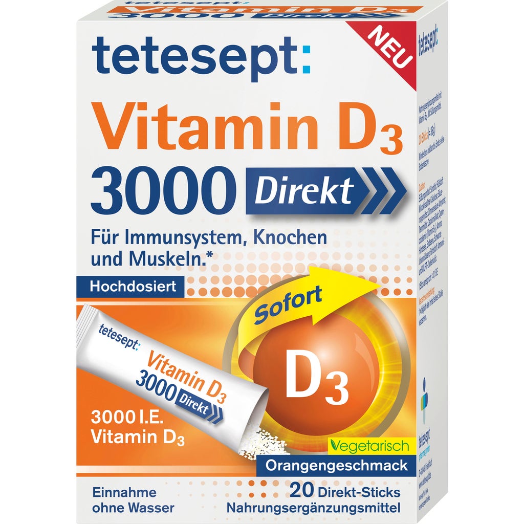 Vitamin D3 3000 Direkt Sticks, 20 Beutel - tetesept - VitalAbo