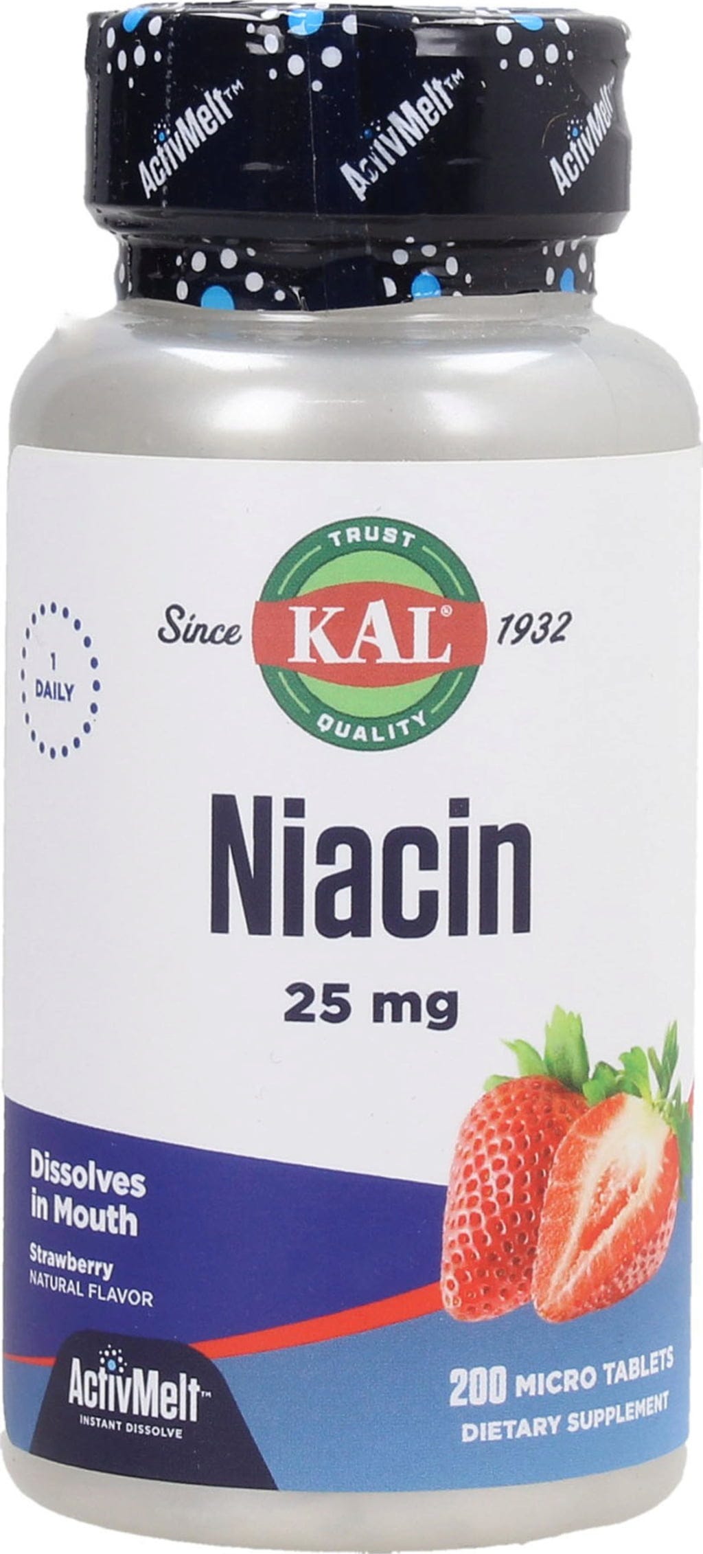 Niacina 25mg "ActivMelt" Morango, 200 Pastilhas - KAL - VitalAbo Portugal